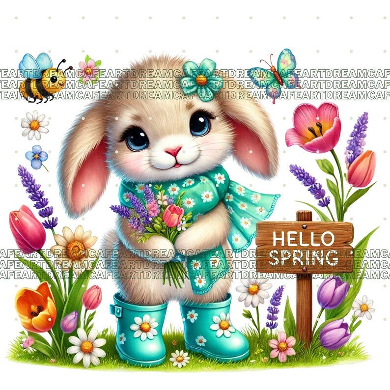 30 PNG Spring Baby Bunny Clipart, Cute Bunny PNG Bundle, Hello Spring ...
