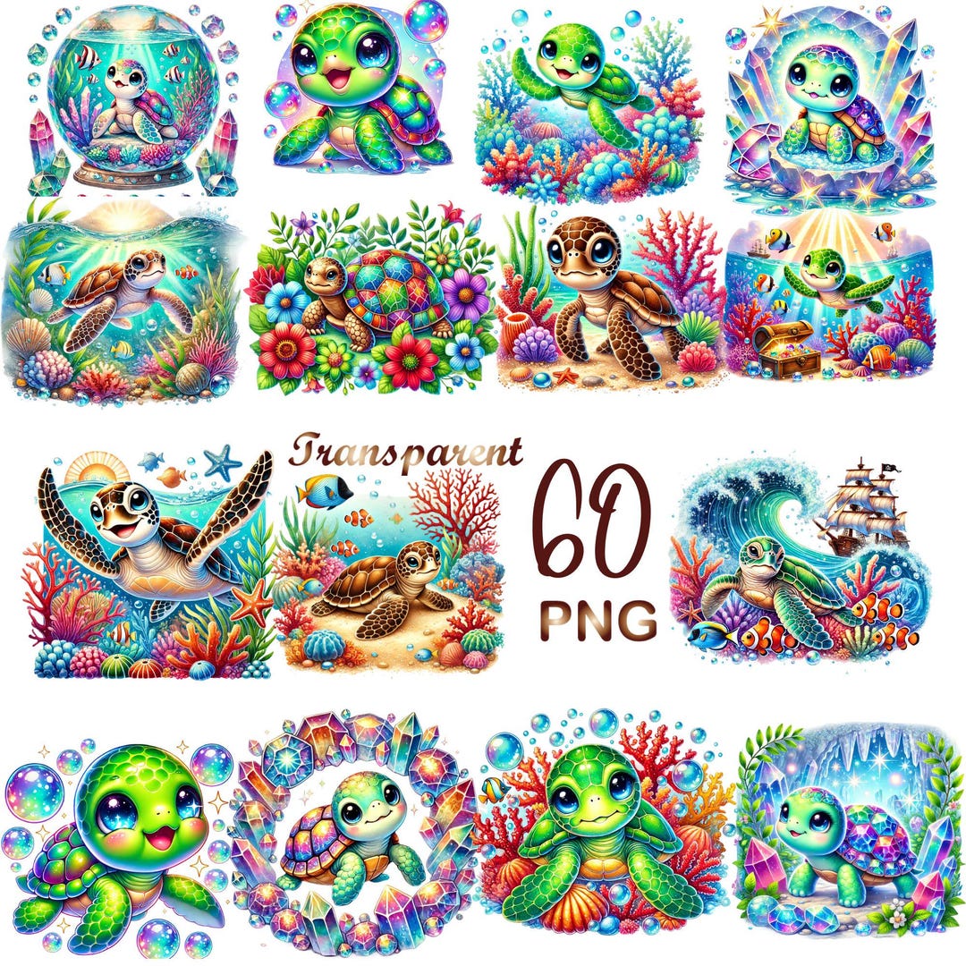 60 Pngs Baby Turtles Clipart Bundle, Cute Little Turtles Graphics ...