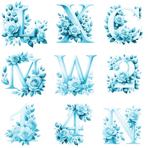 47 PNG, Watercolor Blue Floral Alphabet Collection Clipart, Pink ...