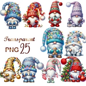 25 PNG, Watercolor Festive Gnomes Collection Clipart, Christmas Gnomes ...