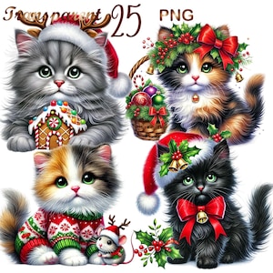 25 PNG Christmas Kitten Clipart Bundle, Set 6, Cute Christmas Cats ...