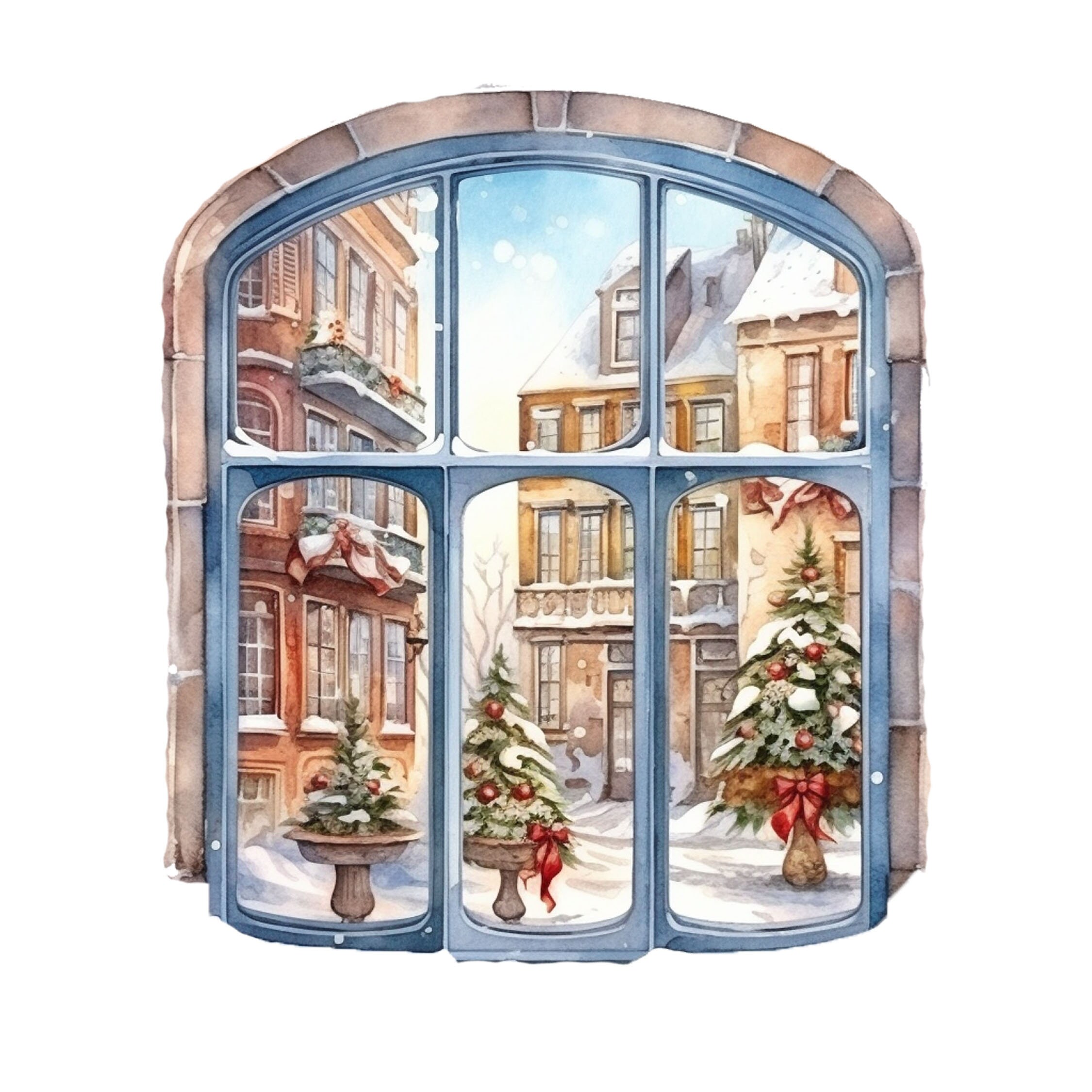 11 JPG, Watercolor Christmas Window Clipart, Watercolor Christmas ...