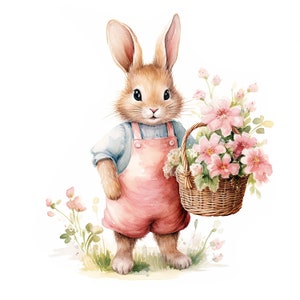 25 Jpgs Spring Rabbit Clipart, Printable Watercolor Clipart, Sping ...