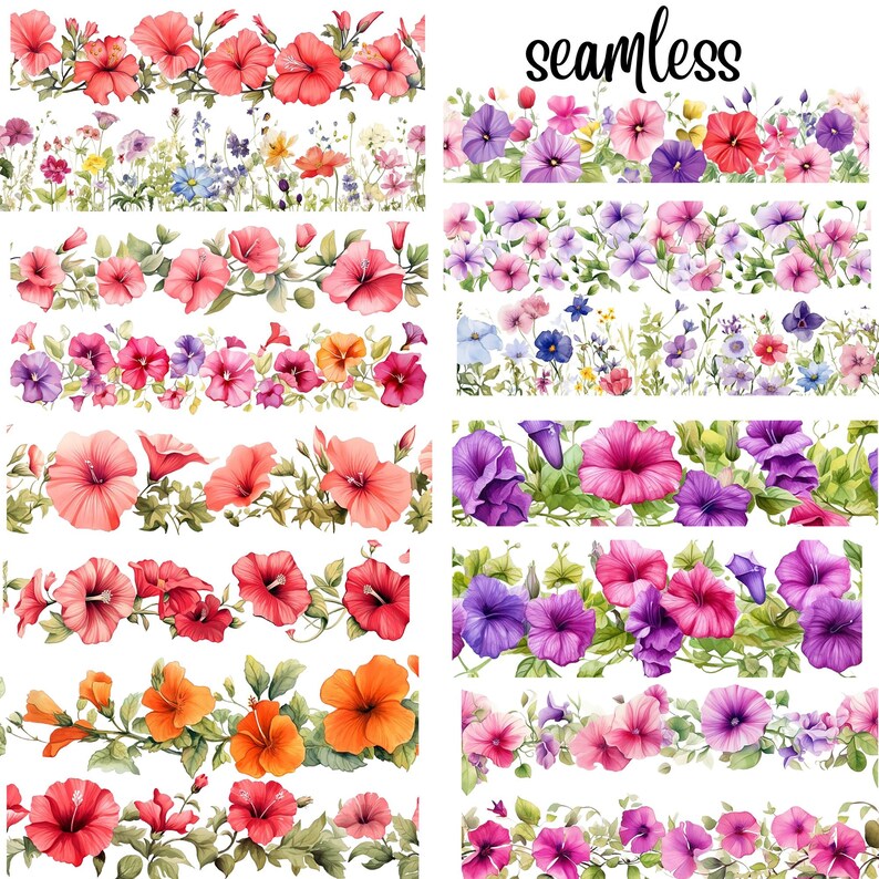 38 Floral Petunia Seamless Border Png, Floral Garland Clipart ...
