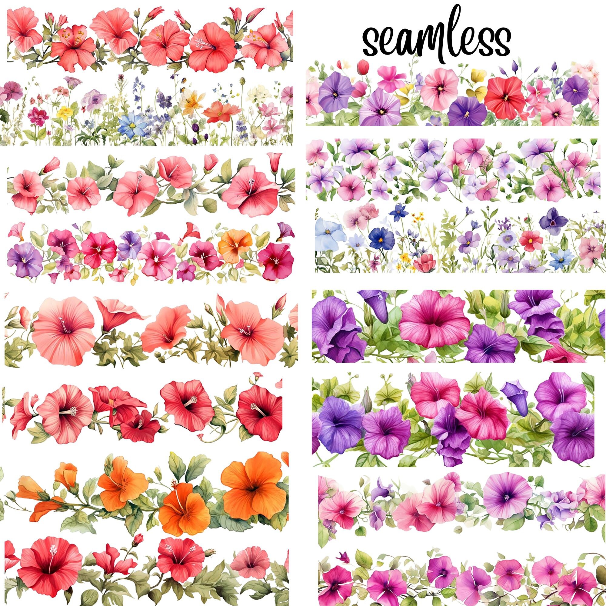 38 Floral Petunia Seamless Border Png, Floral Garland Clipart ...