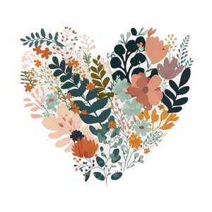 10 Boho Hearts Clipart, Floral Clipart, Jpgs, Commercial Use, Digital ...