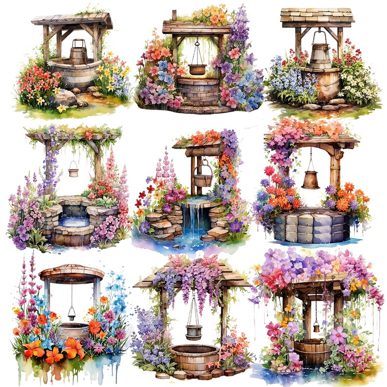 25 Pngs Water Well Clipart, Watercolor Spring Wells Clipart, Nursery ...