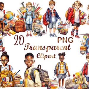 20 School Time Clipart PNG, Kids to School PNG, Commercial Use, Instant ...