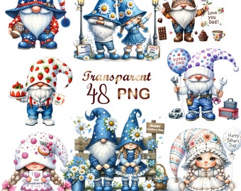 Watercolor Father's Day Gnomes110 PNG Clipart Bundle , Gnome Cute ...