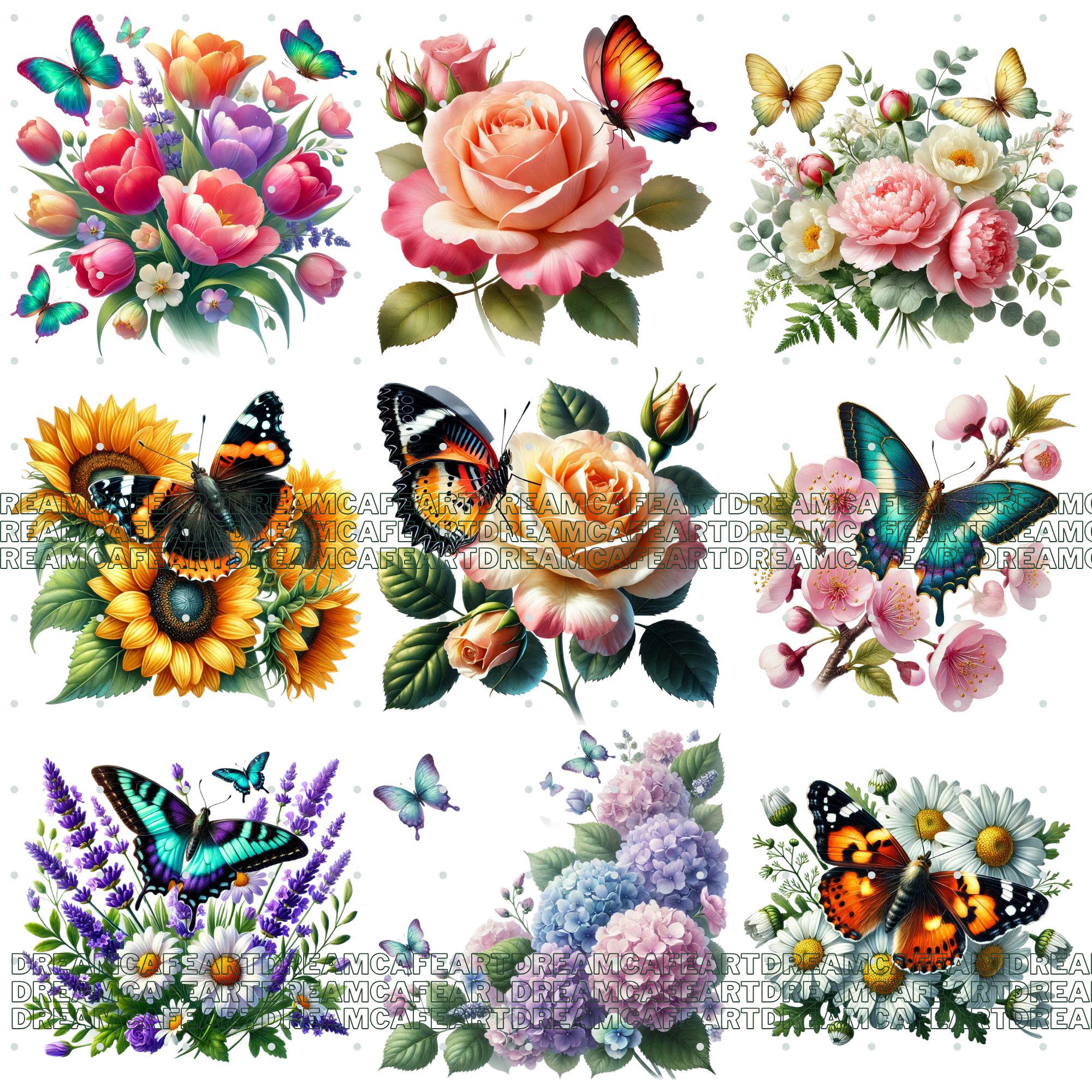 60 PNG Butterfly Gardens Clipart Bundle Set 2, Butterfly Wildflowers ...
