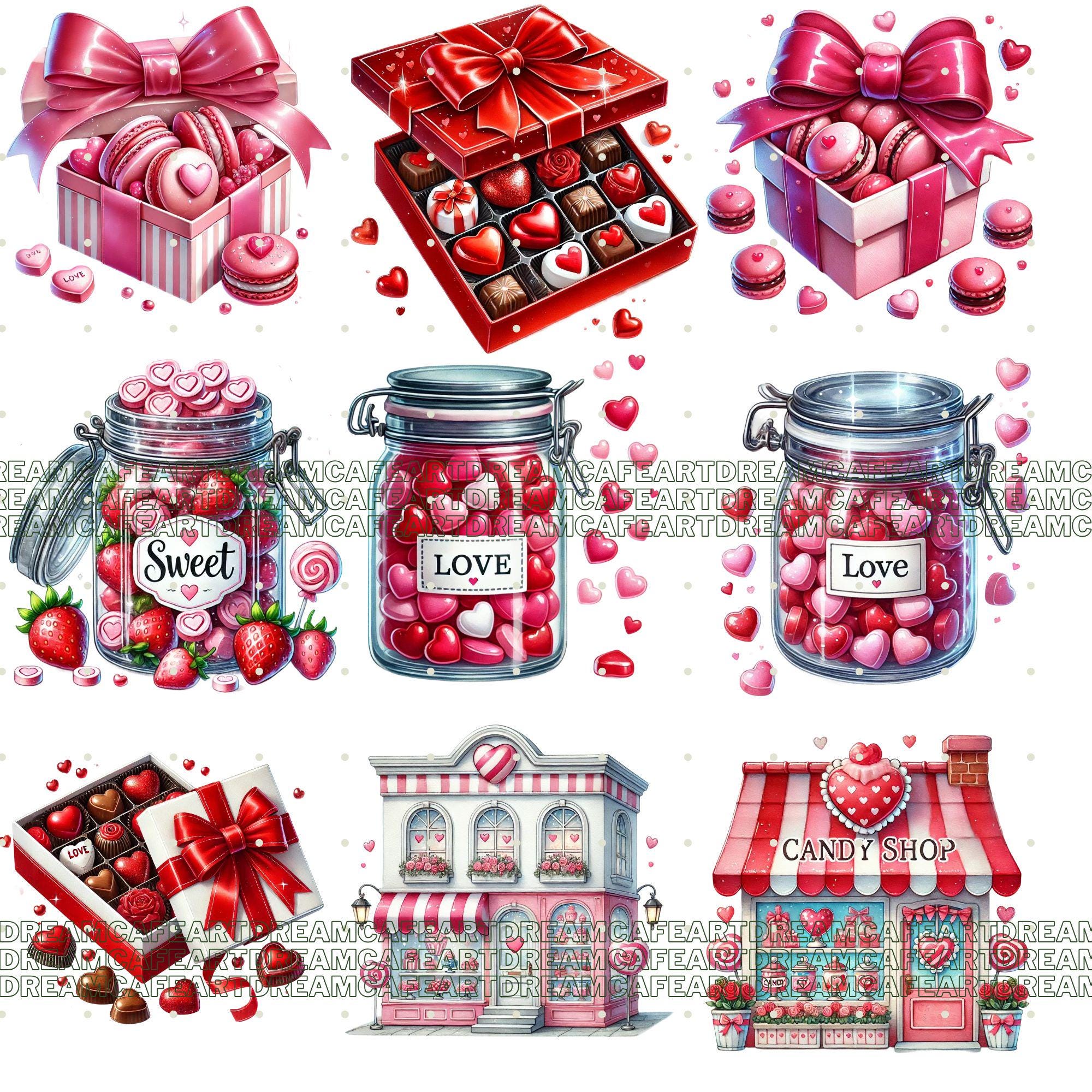 Cute Valentine Candy Shop Clipart Bundle – 50 PNG, Sweet Animals ...
