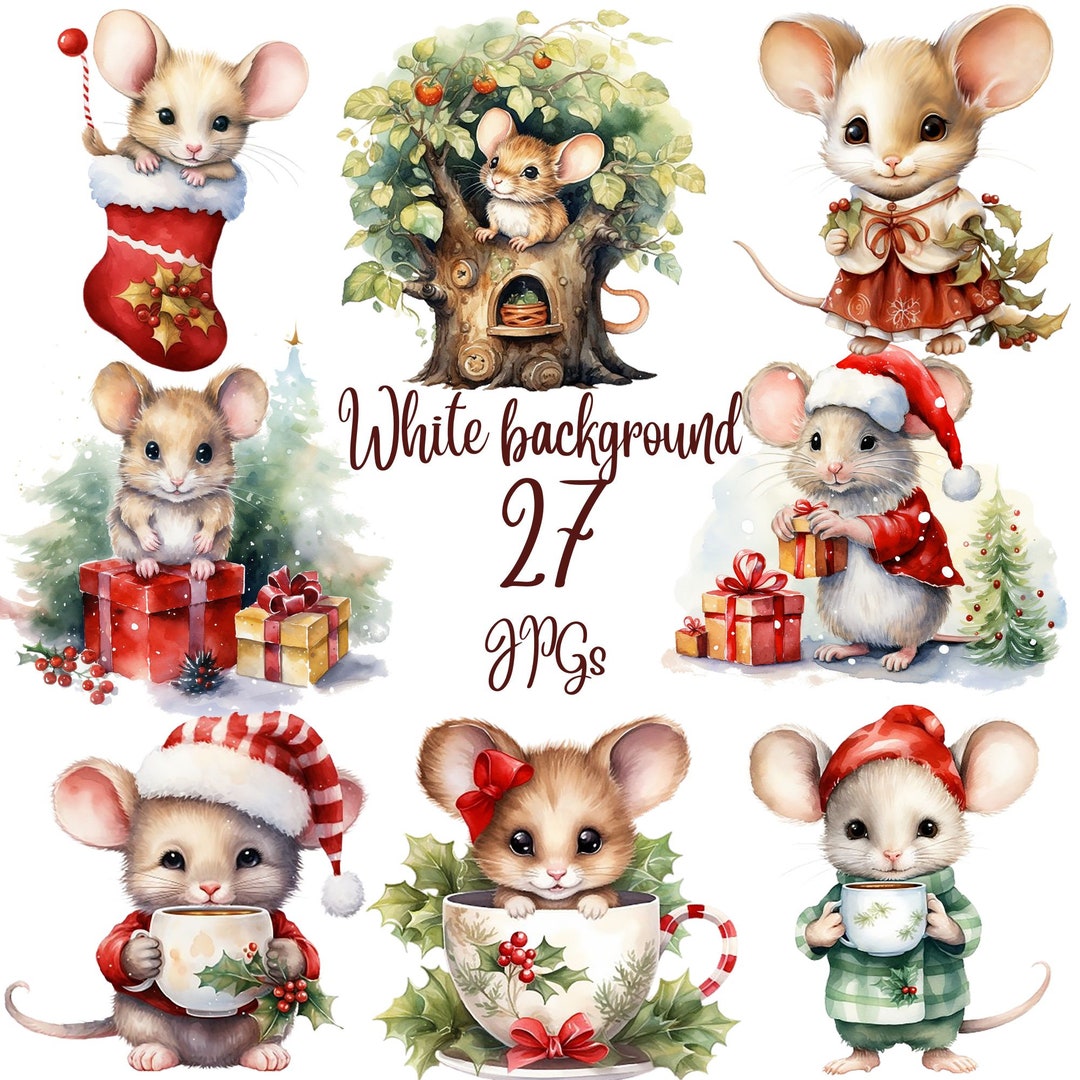 27 Christmas Mouse Clipart High Quality Jpgs digital Download card ...