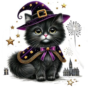 26 PNG, Cute Witch Cat Clipart Bundle, Witch Cat Clipart, Watercolor ...