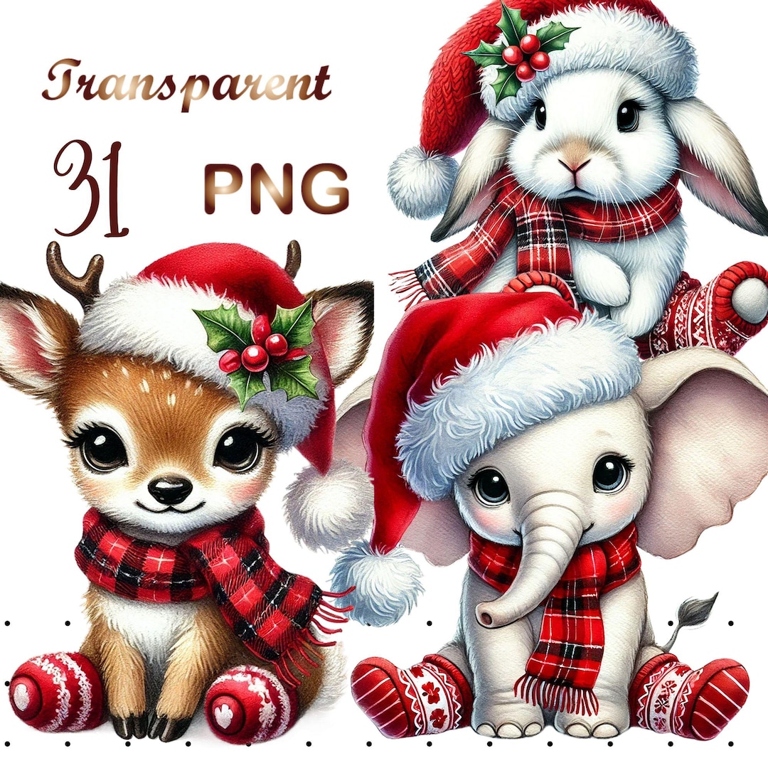 31 PNG, Winter Animals Clipart Bundle, Christmas Animal Graphics, Cute ...