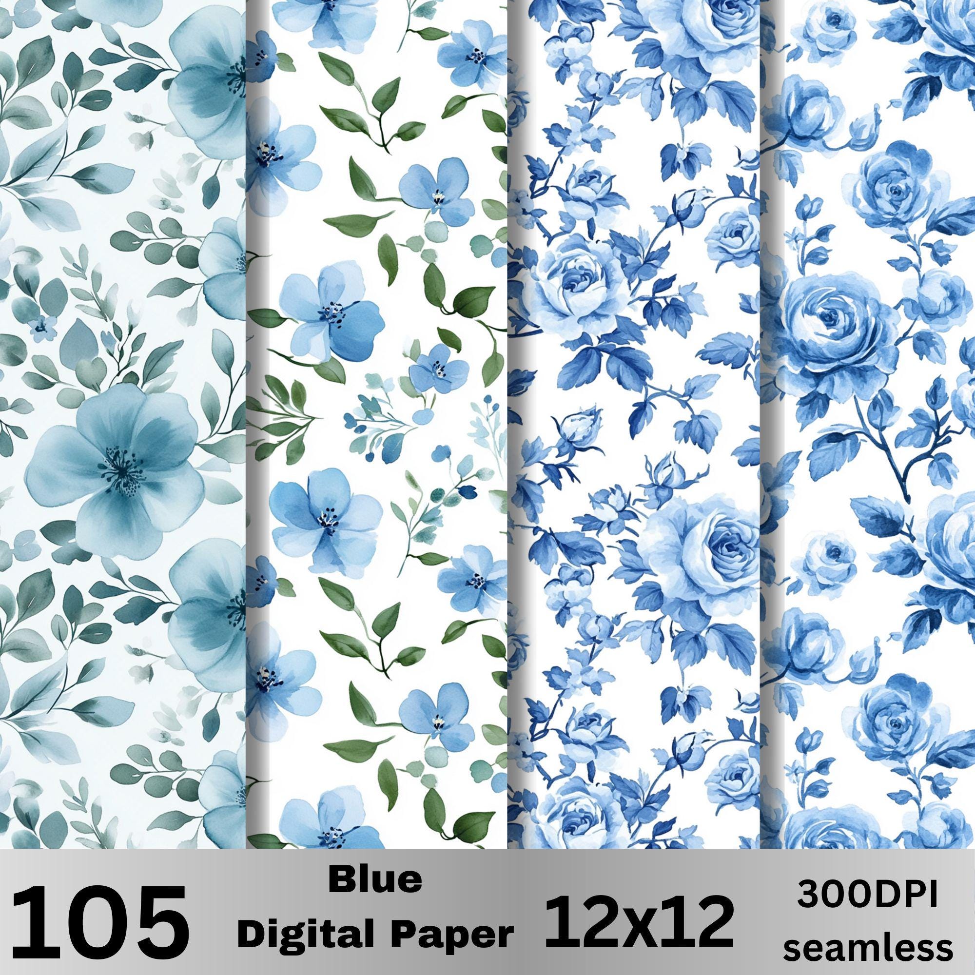 105 Seamless Blue Digital Paper Pack, Blue Pattern Backgrounds ...