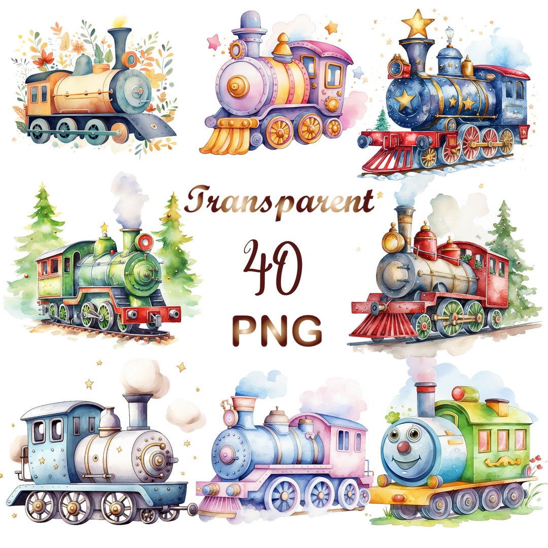 40 PNG Watercolor Pastel Train Clipart Christmas Train Sprimg Train ...