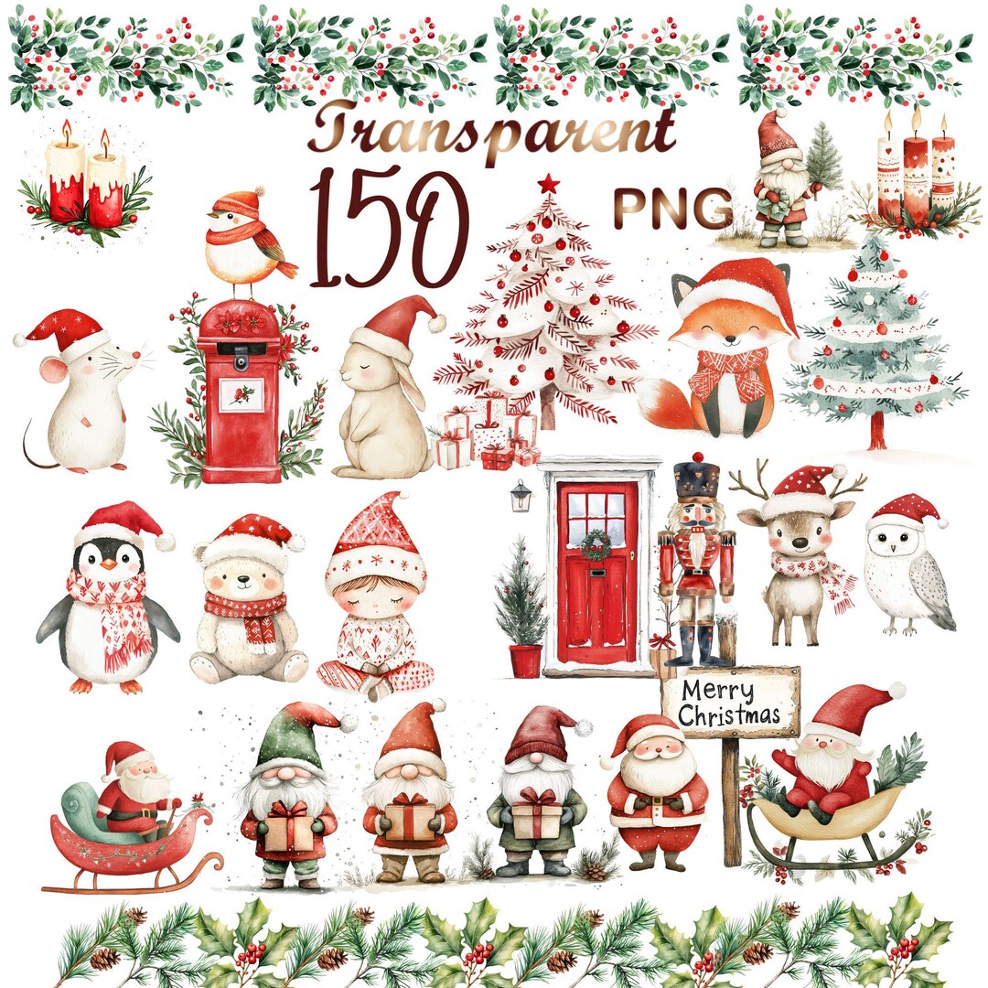 150 PNG Merry Christmas Clipart Bundle, Winter New Year's Holiday ...