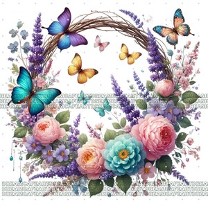 60 PNG Butterfly Gardens Clipart Bundle Set 2, Butterfly Wildflowers ...