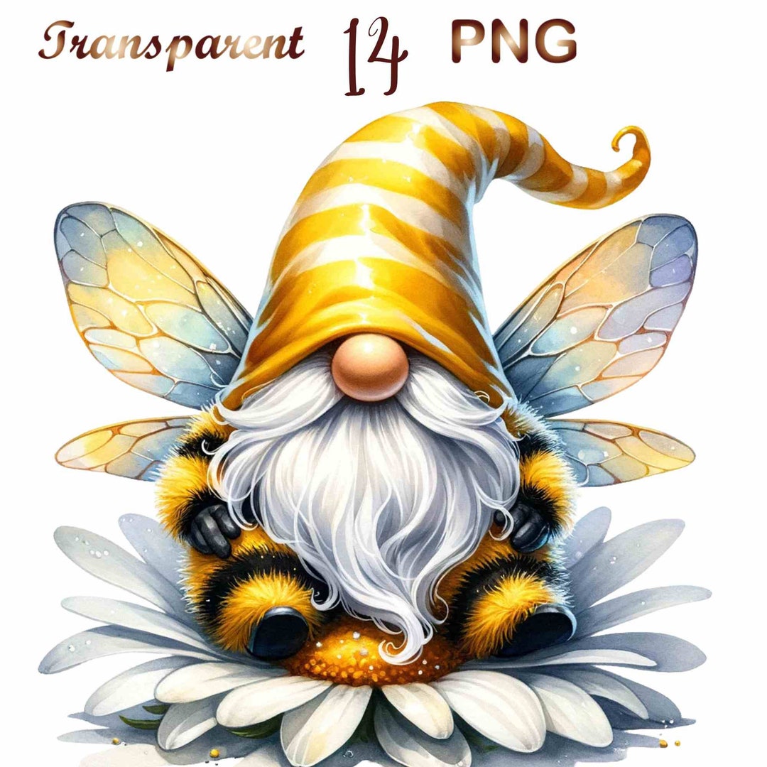 14 Bumble Bee Gnome Clipart,bee Gnome Watercolor,bee Gnome With Wings ...