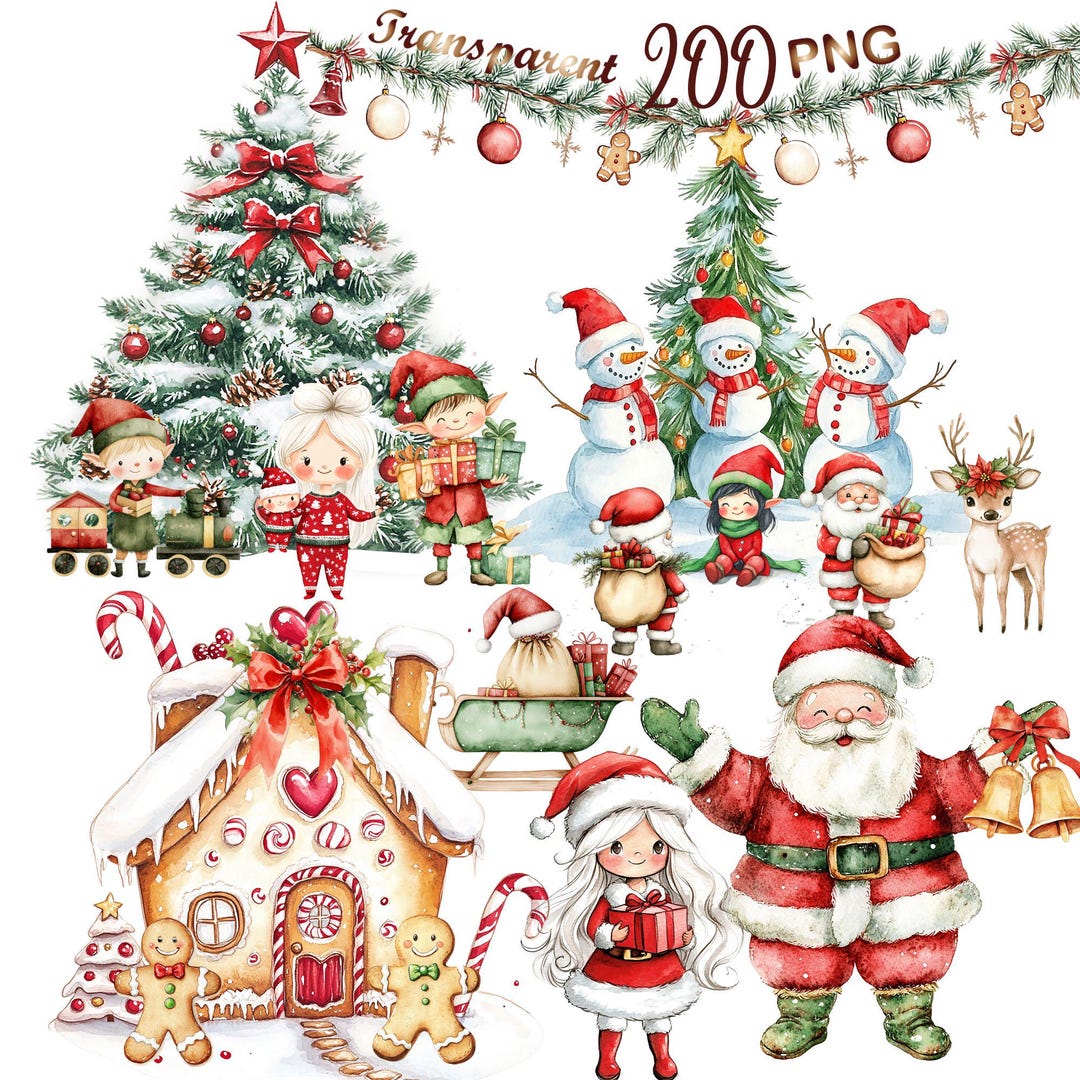 200 PNG Christmas Clipart Bundle, Winter New Year's Holiday Graphics ...