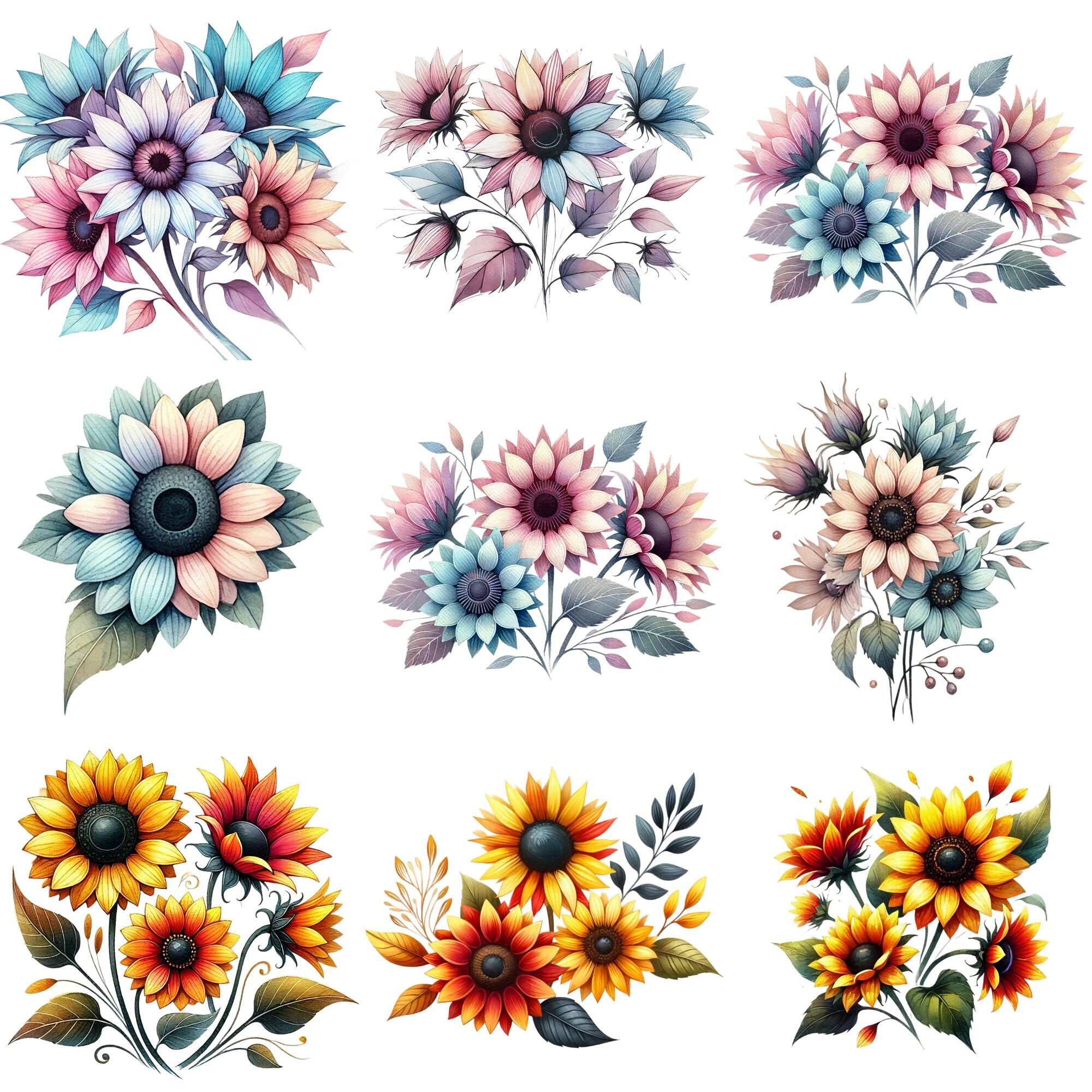 35 PNG, Stylized Sunflowers Clipart Bundle, Nursery Decor,sunflowers ...