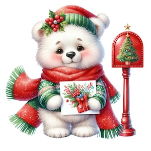 24 PNG, Christmas Polar Bear Clipart Bundle, Polar Bear Clip Art, Cute ...