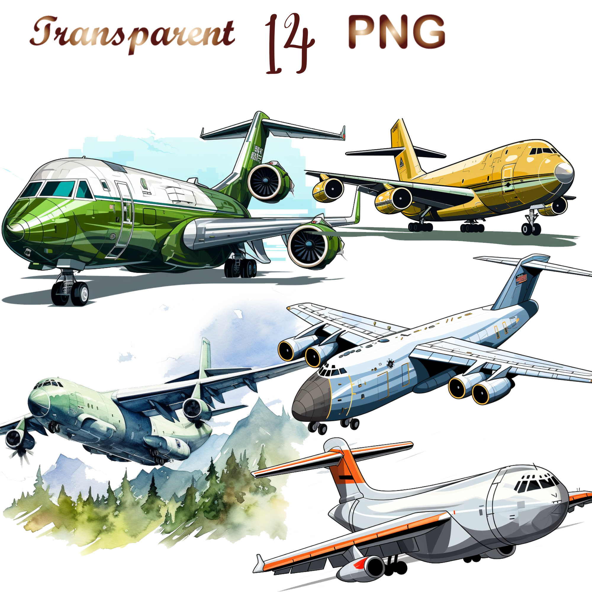 Watercolor Airplane Clipart, 14 PNG Airplane Sublimation, Cargo ...