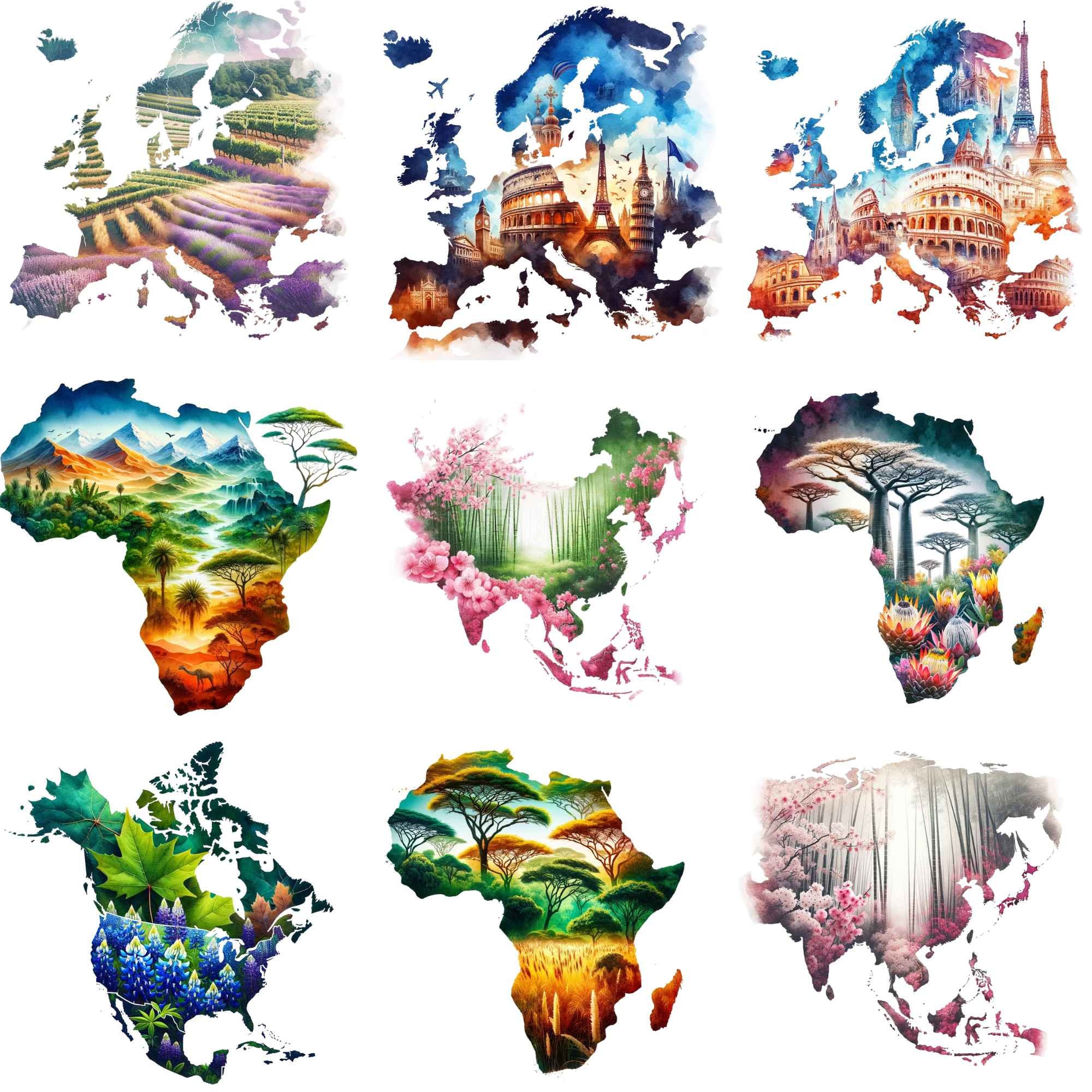 36 Continent Clipart Bundle, Continent Art, Continent Map, Continent ...