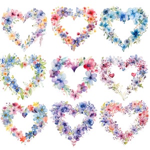 21 Watercolor Flower Valentine Heart, Jpgs, Commercial Use,digital ...
