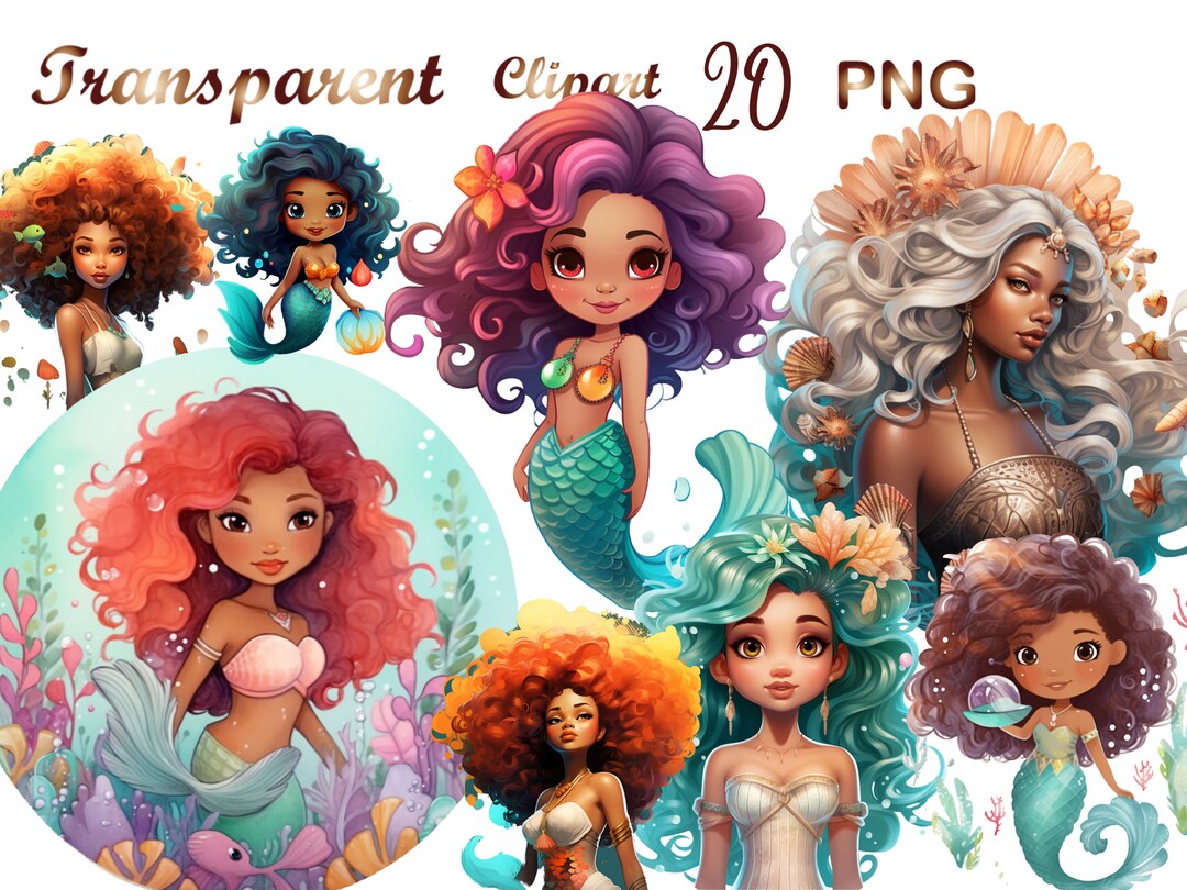20 Mermaid PNG Clipart African American Little Mermaids - Etsy