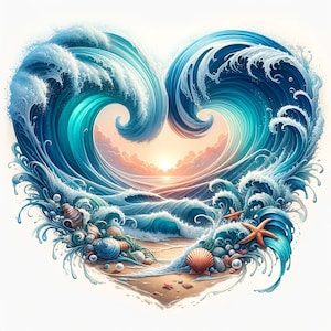 19 PNG, Beach Heart Watercolor Clipart Bundle, Ocean Heart Clipart ...