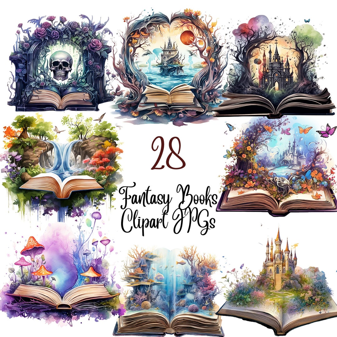 22 Watercolor Fantasy Books Clipart, Jpgs, Set 2,open Book Clip Art ...
