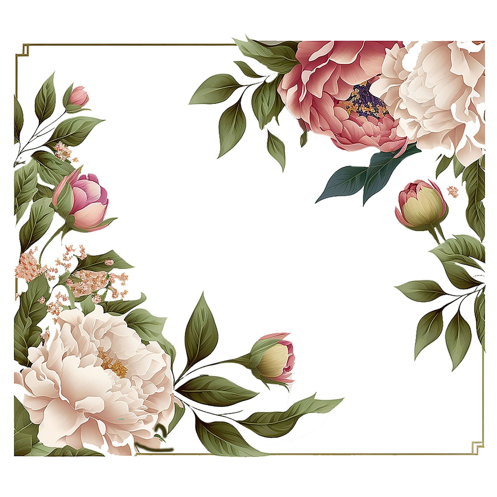 10 PNG, Peony Frames Png, Floral Clipart, Watercolor Flower Border ...
