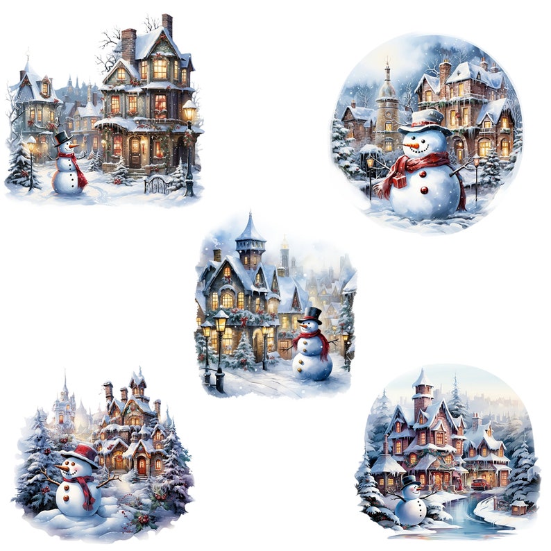 15 Snowman Night Clipart Bundle PNG, Winter Snowman Clipart, Christmas ...