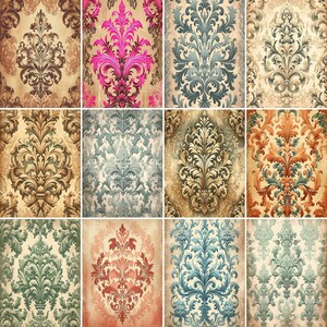 68 Junk Journal, Shabby Chic, Damask Pattern, Vintage Digital Paper ...