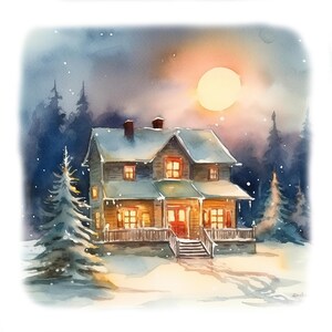 10 Watercolor Christmas Night Clipart, Jpgs, Commercial Use, Digital ...