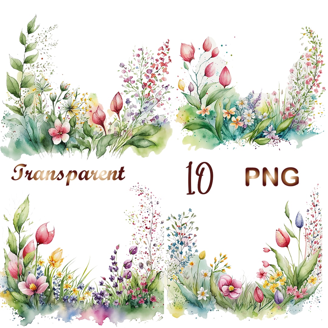 10 Watercolor Spring Border Clipart, Spring Border Art, Wildflowers ...
