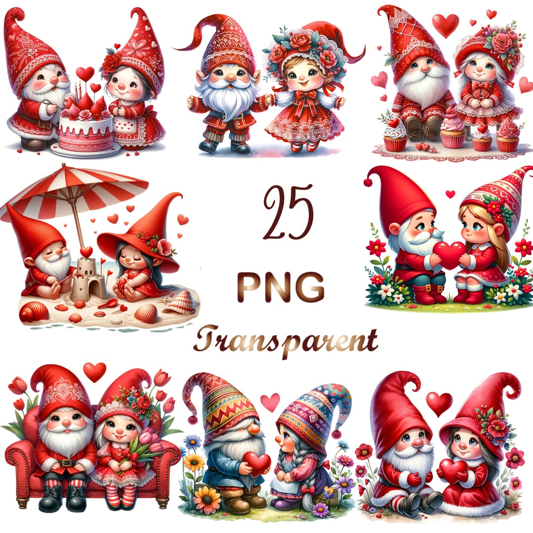 25 Cute Watercolor Valentine Gnome Png, Gnome Valentines Png, Valentine ...