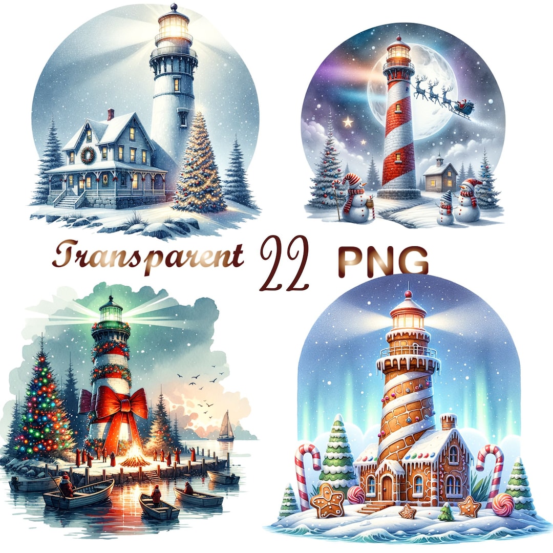 22PNG Set 1 Christmas Lighthouse Clipart Bundle, Nautical Christmas, X ...