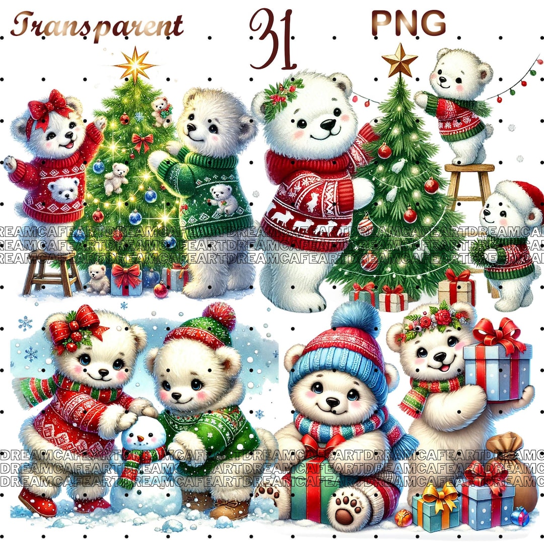 31 PNG, Christmas Polar Bear Clipart Bundle, Polar Bear Clip Art, Cute ...