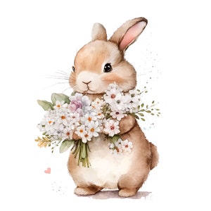 8 Bunnies With Flowers Jpgs, Bunny Clipart, Cute Bunny,commercial Use ...