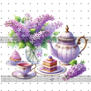 34 PNG Pastel Vintage Floral Tea Time Clipart Bundle, Spring Tea Party ...