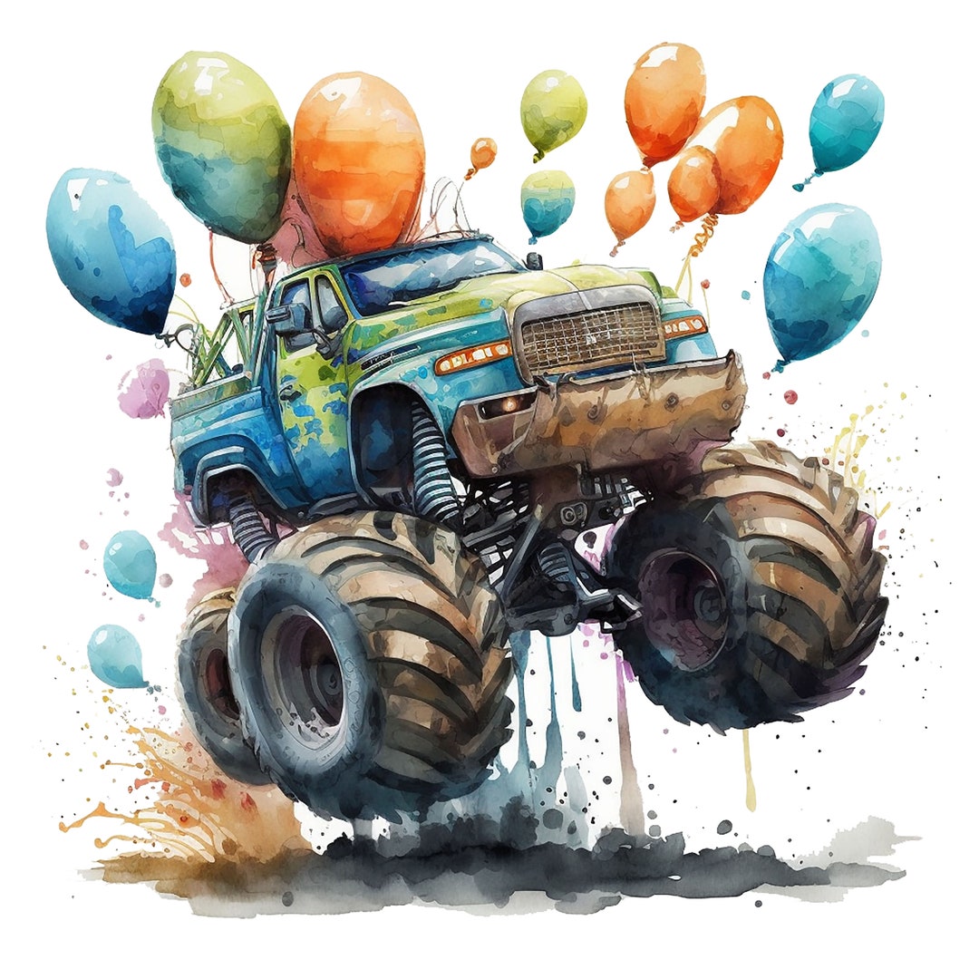 10 Monster Truck,party Clipart, Happy Birthday,balloons Clipart ...