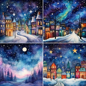 30 Watercolor Magical Night Paper Jpgs, Sky Digital Background, Starry ...