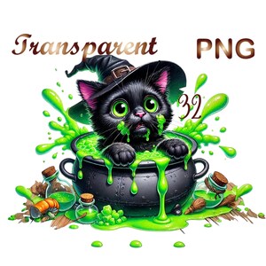32 PNG, Halloween Cats Clipart Bundle, Halloween Sublimation Digital ...