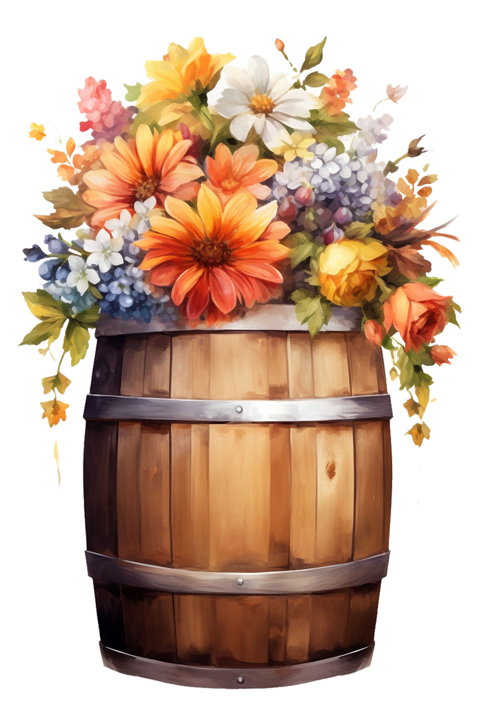 24 Watercolor Floral Barrel Clipart, Pngs and Jpgs, Mixed Media ...