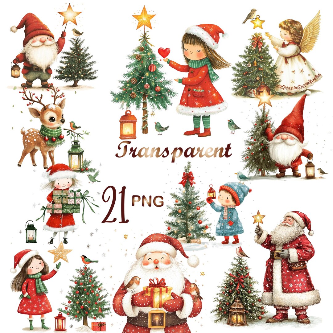 Watercolor Christmas Clipart Bundle: 21PNG Cottagecore Winter PNG ...