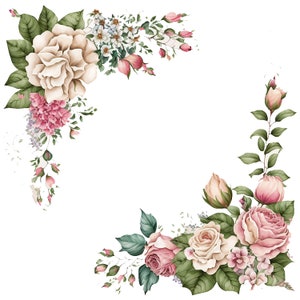 10 Pastel Rose Border Png, Flowers Png, Flower Bouquet Png, Digital ...