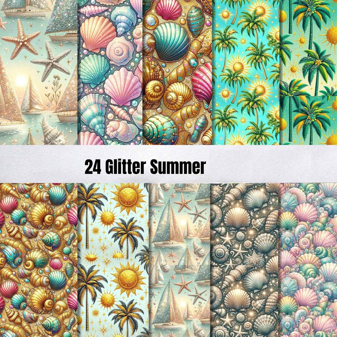 24 Beach Papers, Glitter Digital Papers, Digital Papers, Digital Papers ...