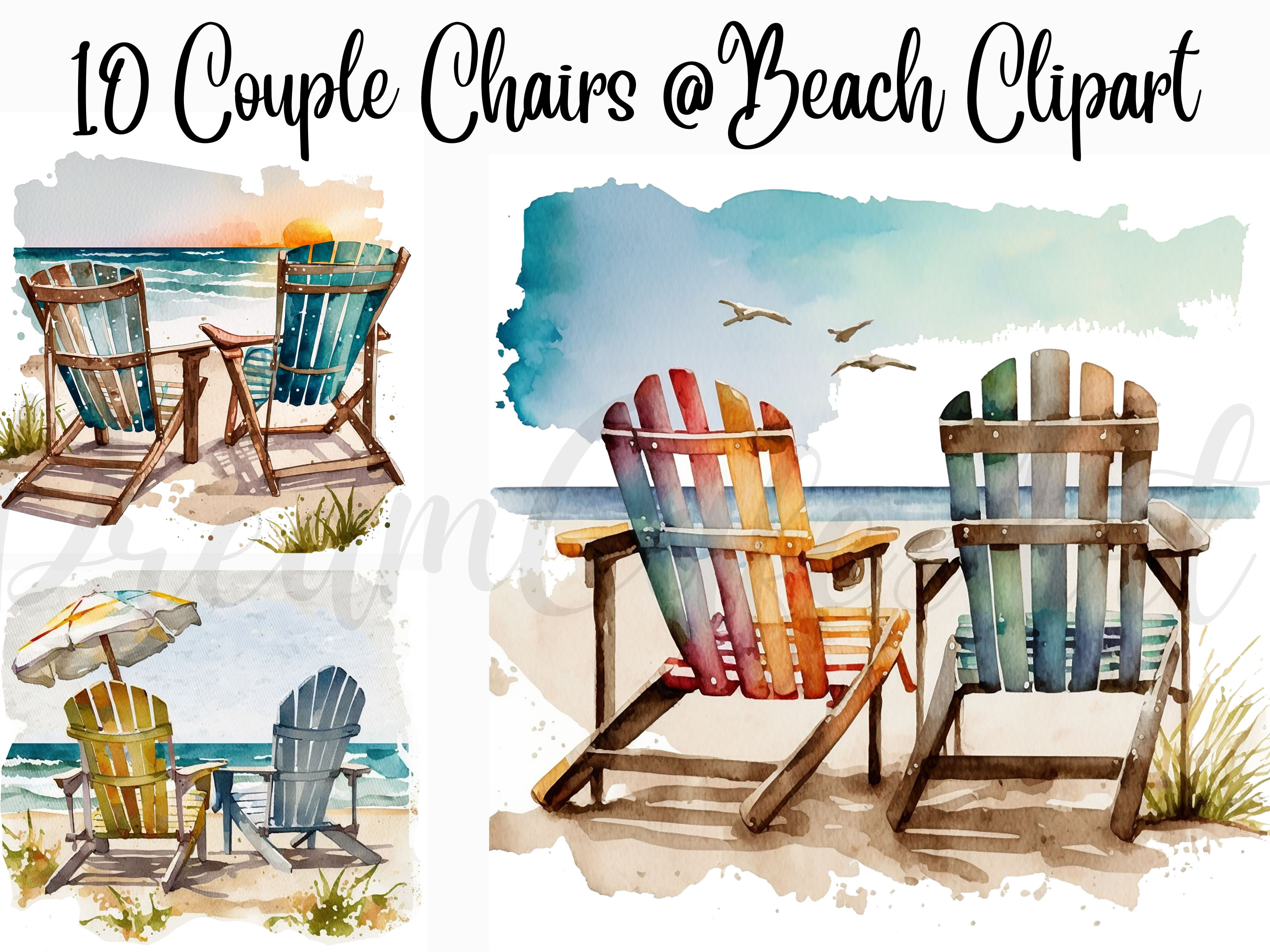 10 Beach Chairs Clipart, Jpgs, Digital Download, Commercial Use, Mixed ...